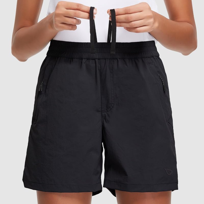 BALEAF Women's 5" Athletic Hiking Shorts Running Zipper Pockets Quick Dry Lightweight for Summer Golf Workout UPF 50+ Khaki Size S