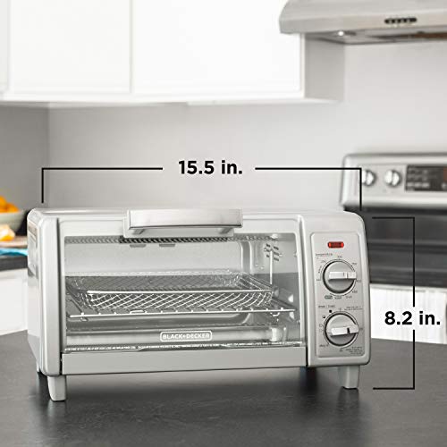 BLACK+DECKER 1150 Watts Crisp N Bake Countertop Small Air Fryer 4 Slice Toaster Pizza Oven Broiler with Timer and 5 Heat Functions, Gray