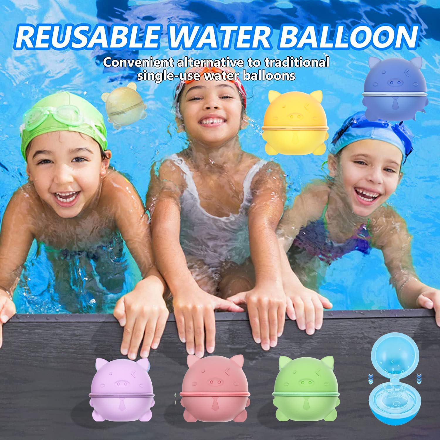 Azgoot Magnet Reusable Water Balloons,Magnetic Silicone Self-Sealing Quick Fill Splash Water Balls for Kids 3 Years and Up (5pcs)