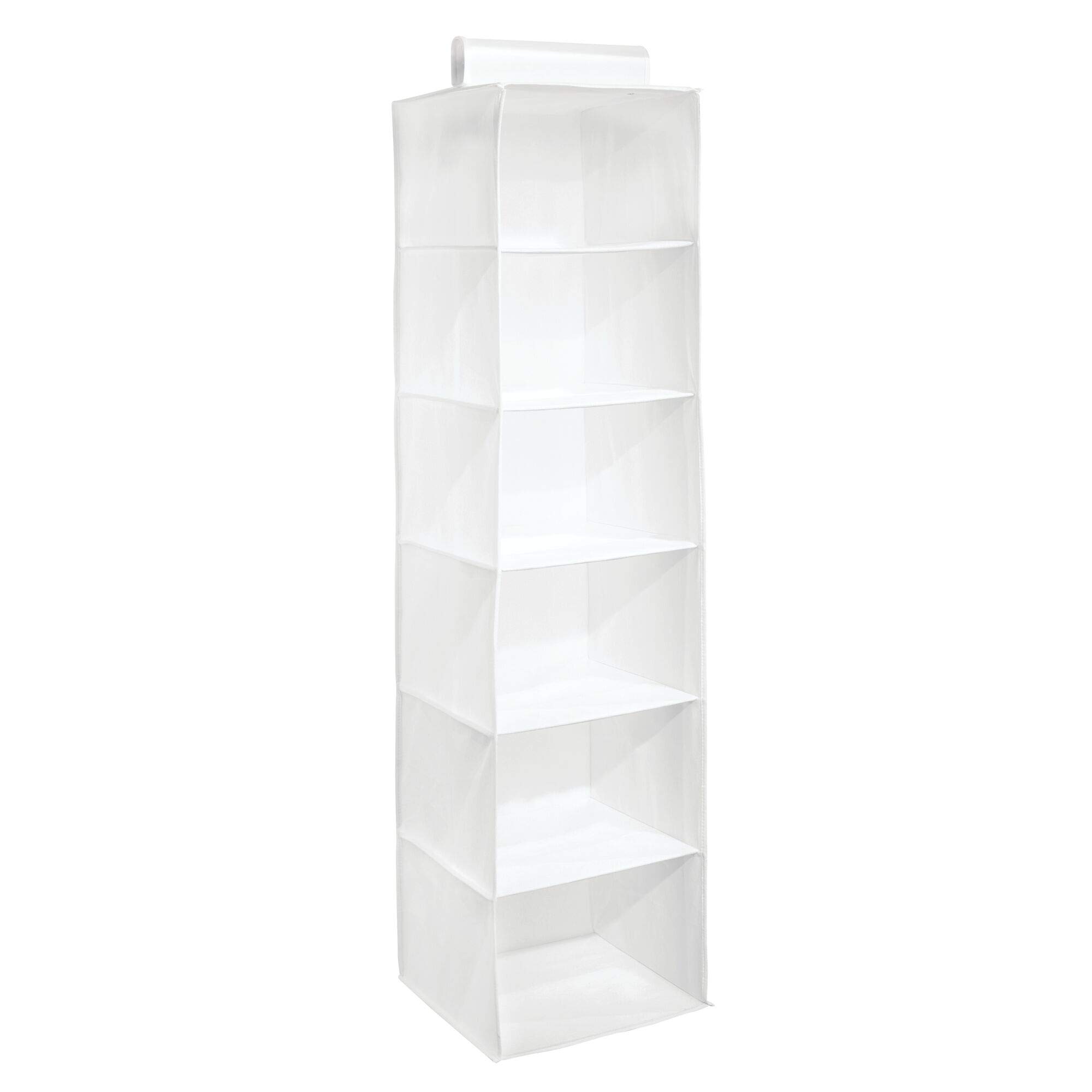 iDesign Fabric 6-Shelf Hanging Closet Storage Organizer for Clothing, Sweaters, Shoes, Accessories in Bedrooms, College Dorms, 11.75" x 11.75" x 50" - White
