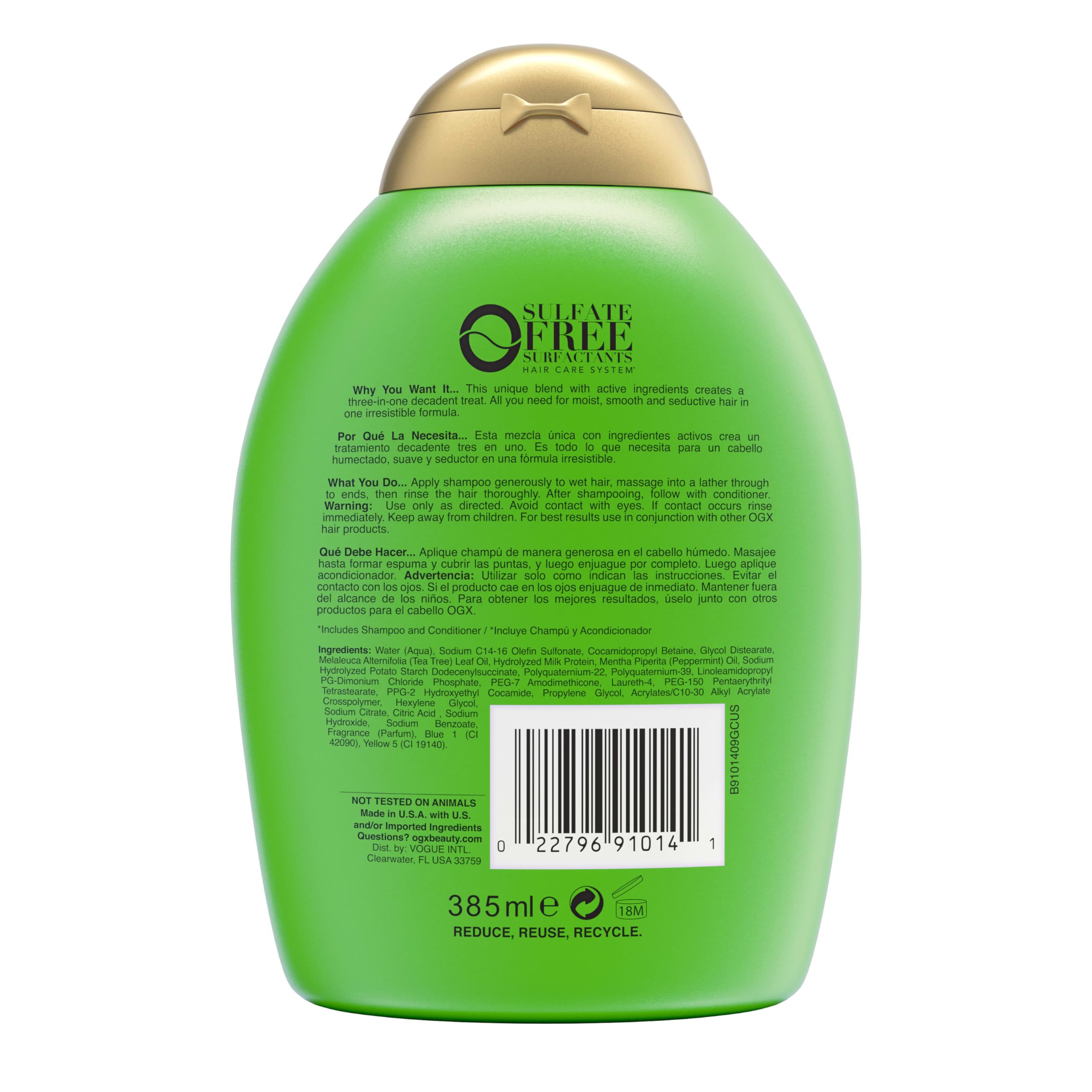 OGX Nourishing & Invigorating Shampoo with Tea Tree Oil, Peppermint Oil & Milk Proteins - Hydrating for Scalp, Paraben-Free & Sulfate-Free, 13 fl oz