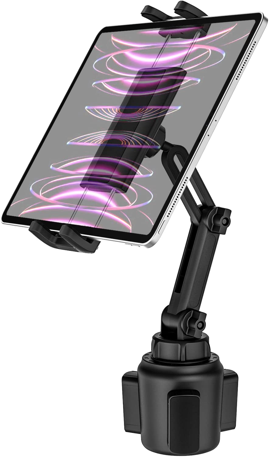Car Cup Holder Tablet Mount for iPad, Multi-Angle Adjustable Truck Cup Mount Tablet Holder, Sturdy Vehicle Cup Stand Phone Cradle for iPad 12.9 Pro Air Mini, Galaxy Tabs, iPhone, 4-13" Tablets