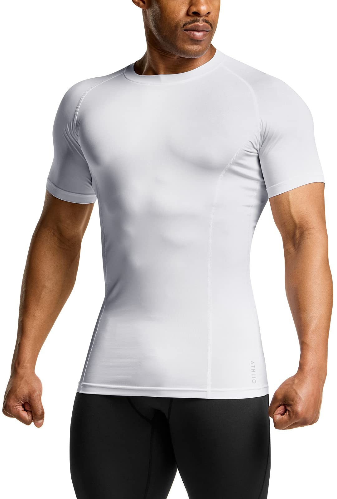 ATHLIO Men's Cool Dry Short Sleeve Compression Shirts, Sports Baselayer T-Shirts Tops, Athletic Workout Shirt, 3pack Tops White/White/White, Medium