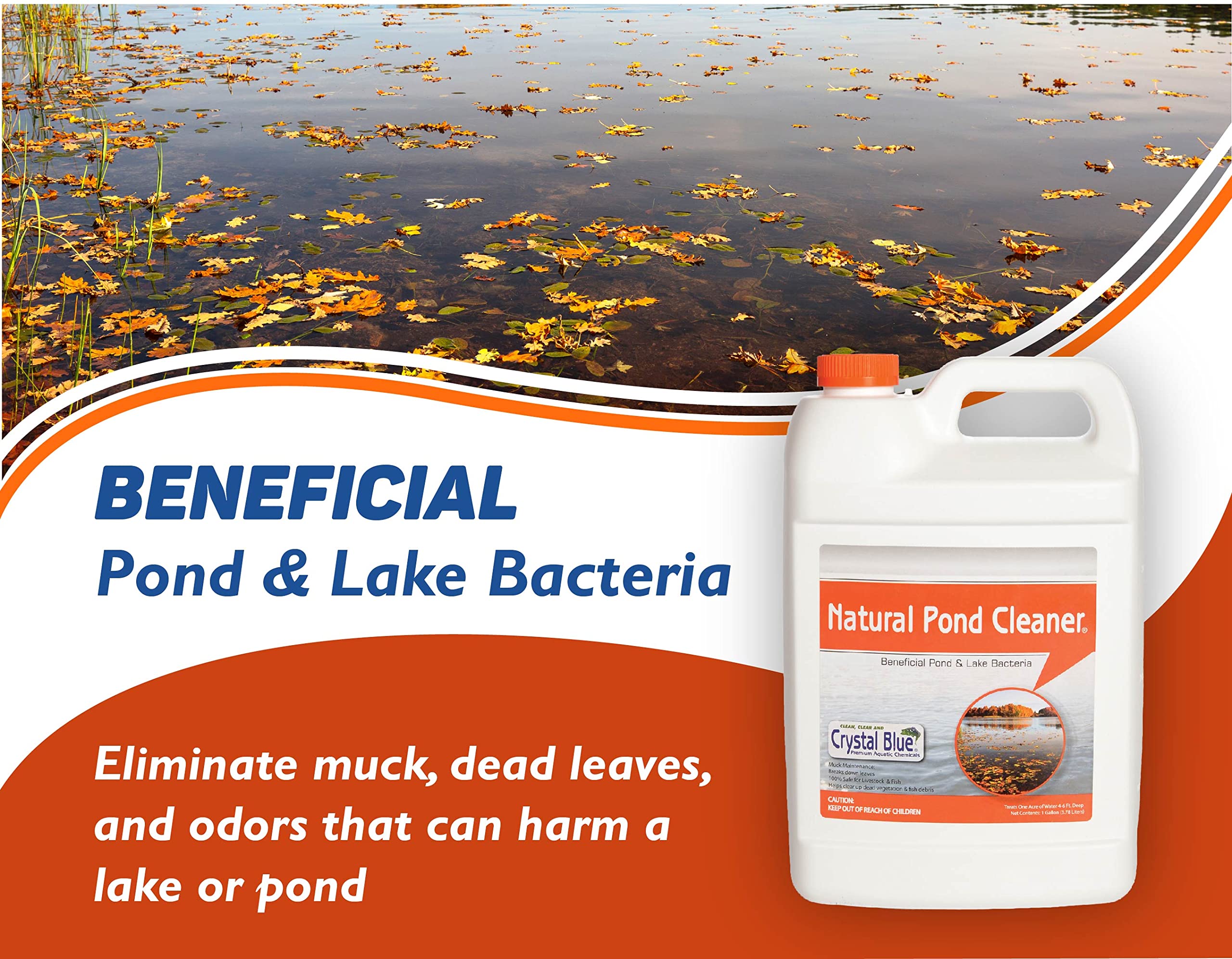 Crystal Blue Natural Pond Cleaner - Muck and Sludge Remover, Safe for Koi - 1 Gallon