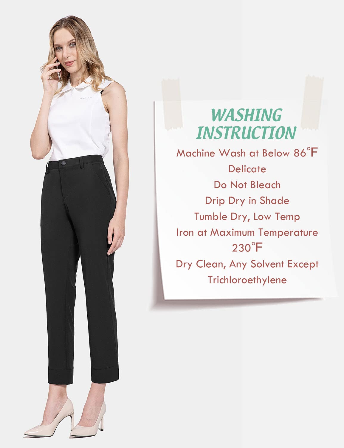 BALEAF Women's Golf Pants Stretch Lightweight Quick Dry Water Resistant Work Pants with Zipper Pocket Black Size XL