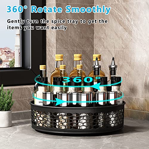 ATsense Lazy Susan Organizer, 10 Inch Lazy Susan Turntable for Cabinet Table, Lazy Susan Spice Rack with Non-Slip Pad, Rotating Organizer for Bathroom Refrigerator Kitchen Pantry (Metal, Black)