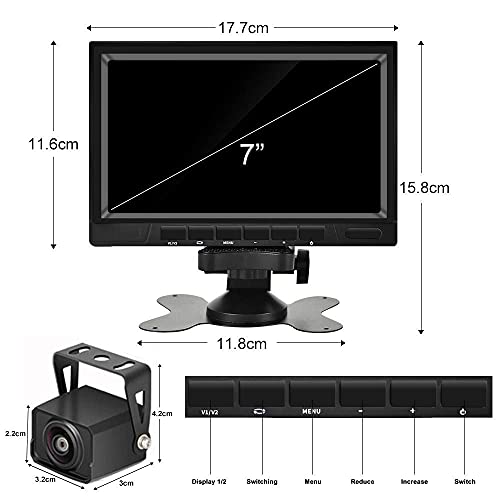 Backup Camera Rear View Monitor 7 inch 1080P Reverse Cam Kit Dual Split Screen DVR Waterproof Night Vision Rearview Camera for Truck, Trailer, Large Box, RV, Camper, Bus Easy Installation Grid Lines