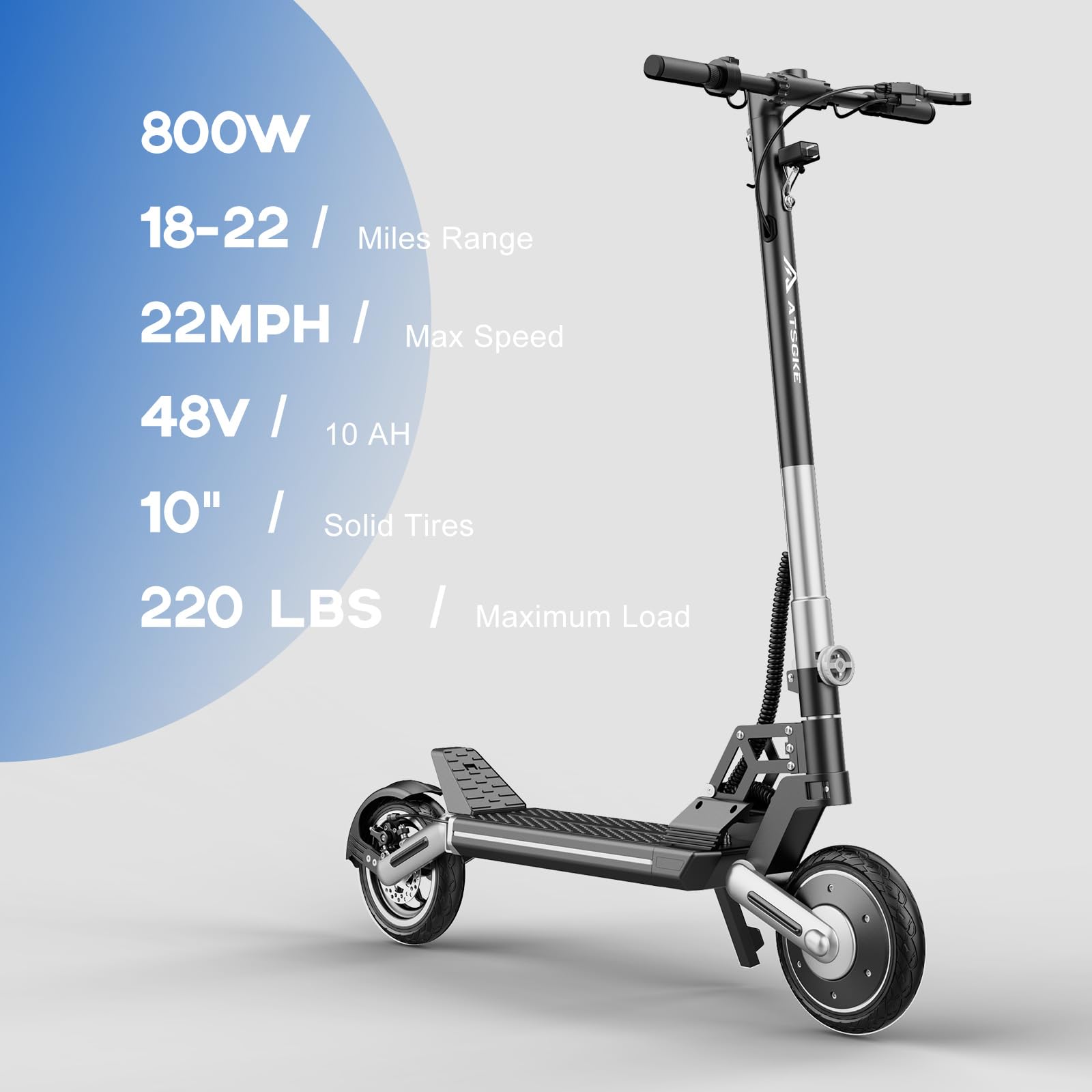 Atsgke Electric Scooter, Adults Scooter with 800W Motor, 18-22 Miles Range, Max Speed 22 Mph, 10" Solid Tires, Folding Electric Scooter for Adults with Dual Shock Absorption