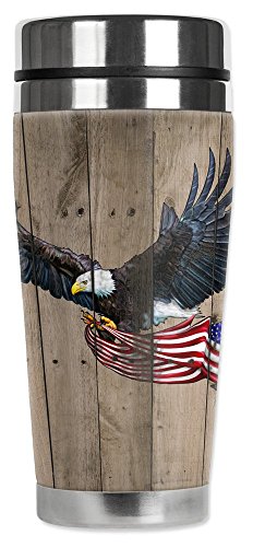 Mugzie brand 20-Ounce Travel Mug with Insulated Wetsuit Cover - Eagle with Flag