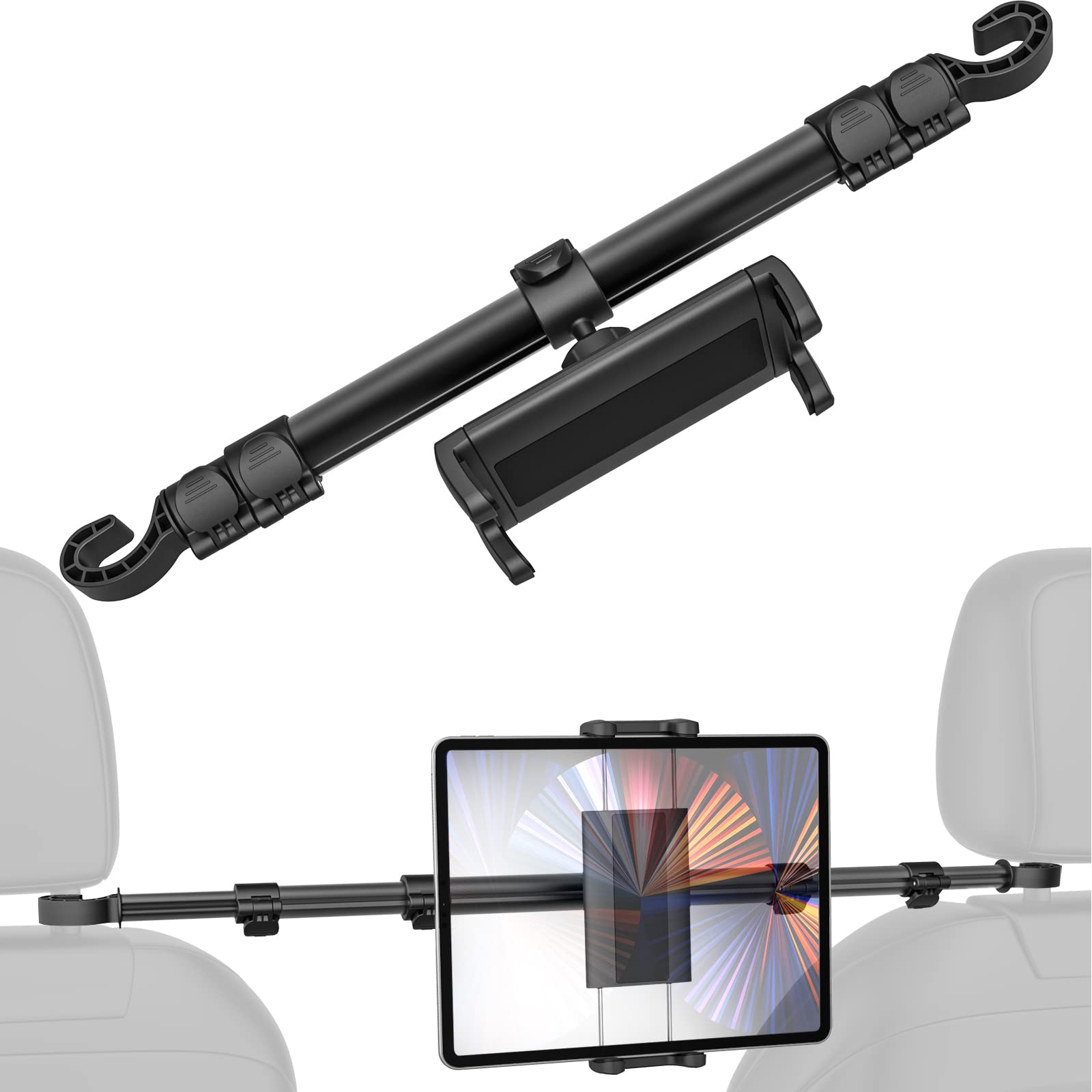Car Headrest Tablet Mount, 32.67 inch Between Seat iPad Holder, Aozcu Back Seat Stretchable Long Arm Phone Stand, Backseat Mount for kids Fits iPad Pro 12.9 Air Mini, Galaxy Tabs, Switch,4-13" Devices