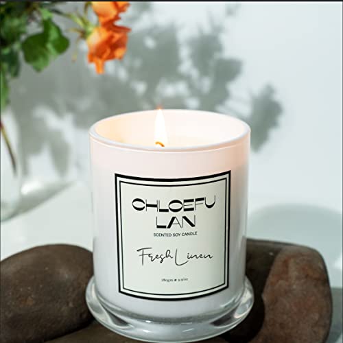 Chloefu LAN White Linen Highly Fragranced Candle Luxury Scented Soy Jar Candle Natural Soy Candle for Home Spring Candles Gifts for Women, 10 oz 65 Hours
