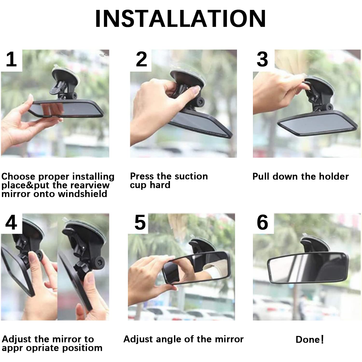 Car Rear View Mirror with Suction Cup,venveal Universal 360 Roatable Anti Glare Automotive Interior Mirrors HD Wide Angle Panoramic Rearview Mirror Replacement for Car SUV Trucks Boats(Blue Mirror)
