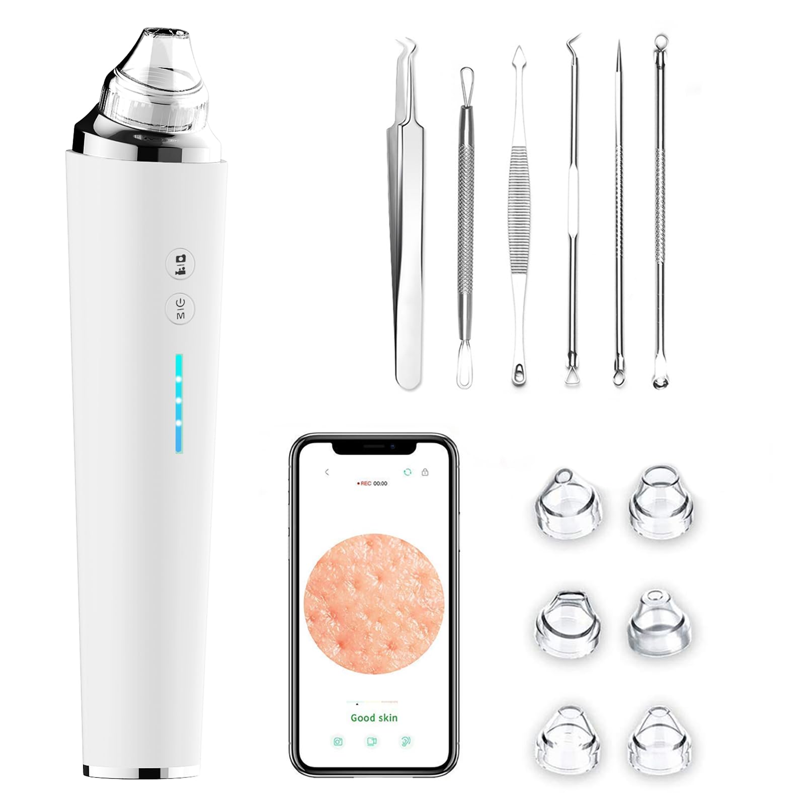Blackhead Remover Pore Vacuum with Camera, Black Head Remover Suctioner 3 Suction Power & 6 Probes, WiFi Real-Time Skin Screen,Upgraded Pimple Vacuum Acne Comedone Extractor