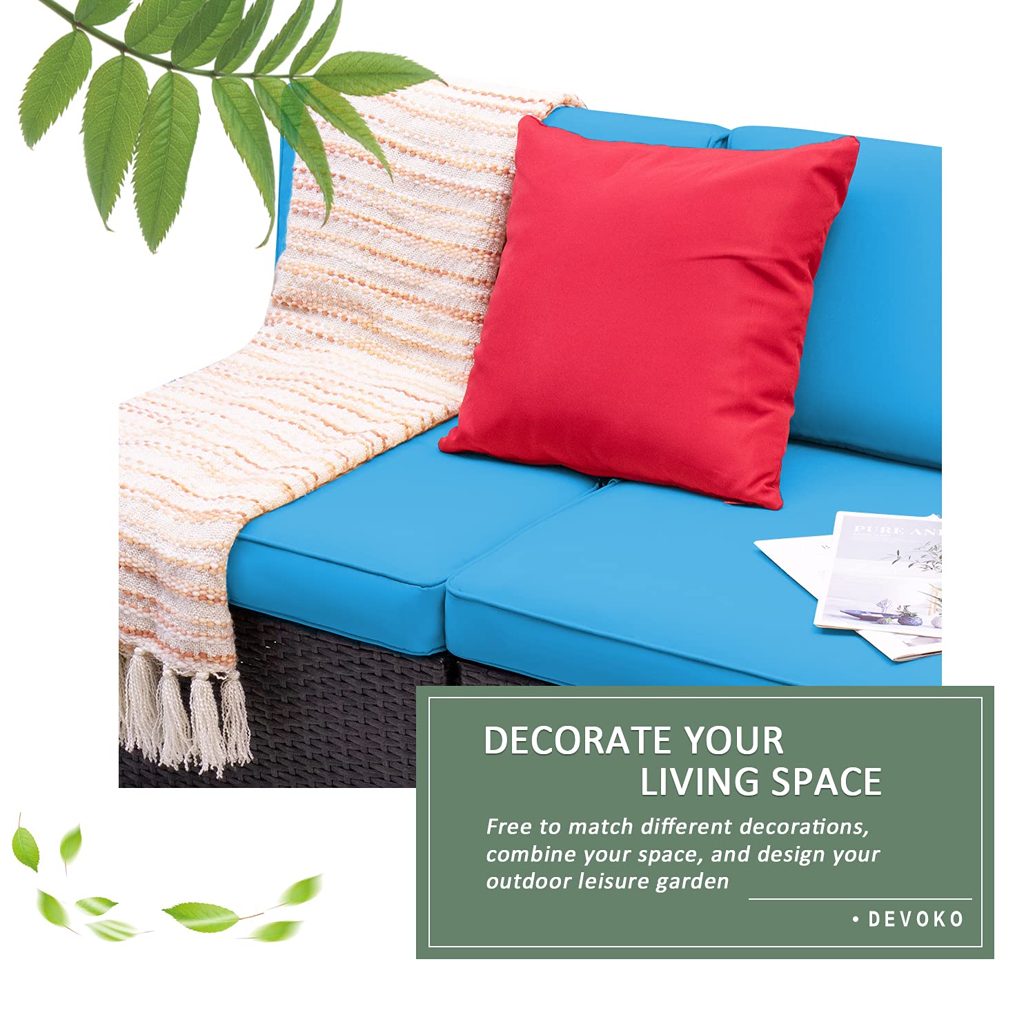 Devoko 2 Pieces Patio Furniture Sets All-Weather Outdoor Sectional Armless Sofa (Blue)