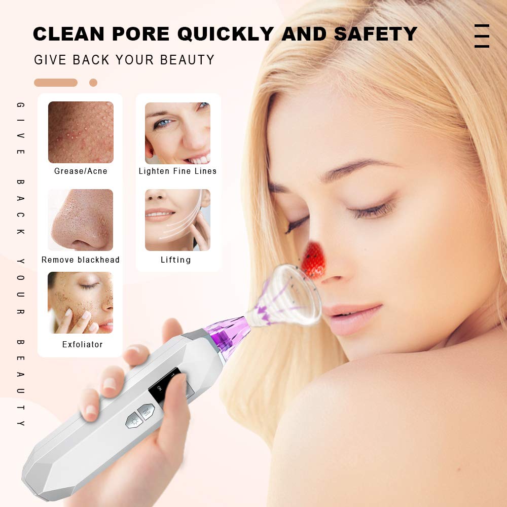 Blackhead Remover Vacuum Pore Cleaner - Merece Upgraded Black Head Vacuum Electric Blackhead Comedone Extractor Tool USB Rechargeable Face Acne Whitehead Removal Treatment with 3 Skin Care Light