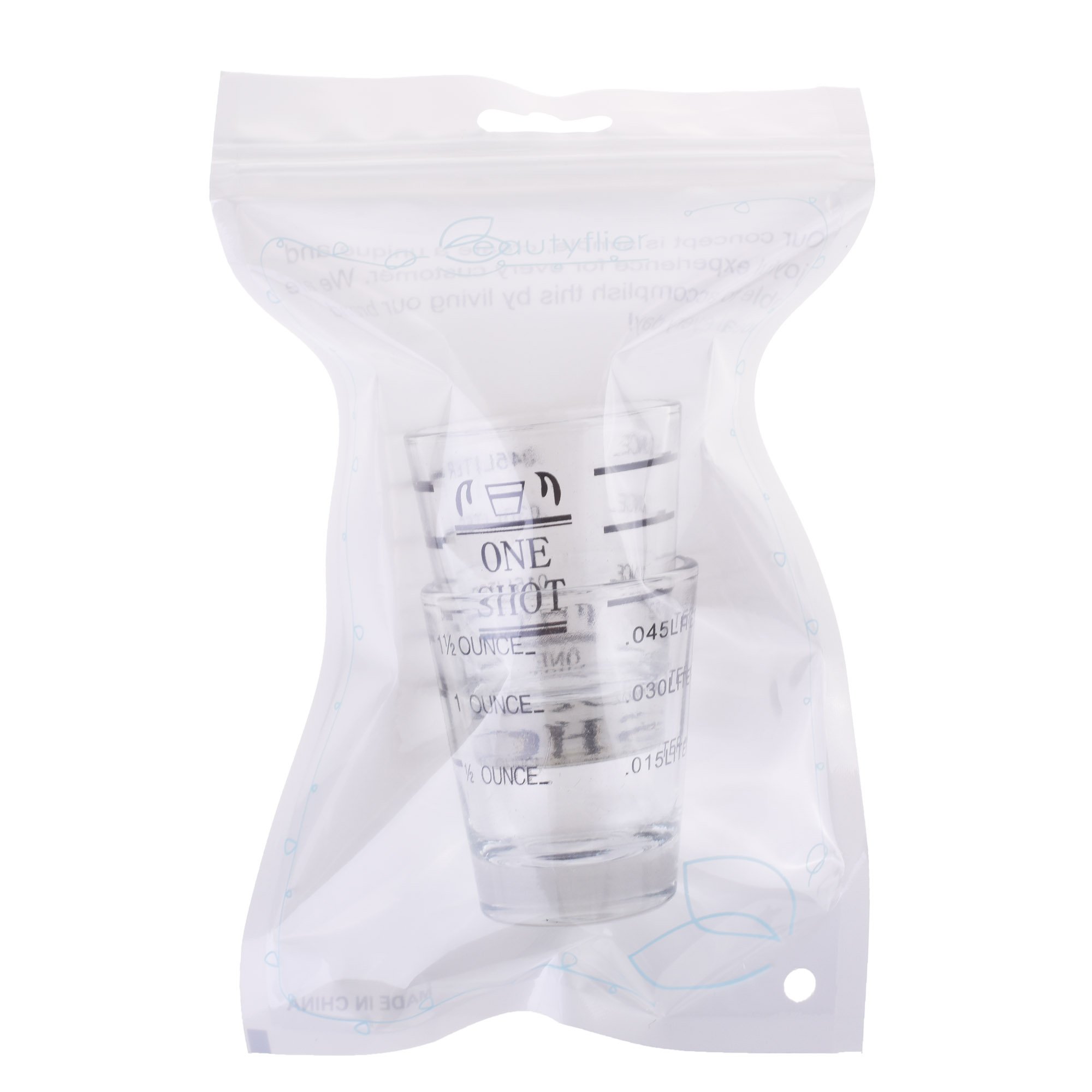 Beautyflier Pack of 2 Cocktail Wine Jigger Clear Glass Shot Glasses Drink Spirit Measure Cup For Measurement Bar Party Kitchen Tool (1.5 OZ, 2PCS)
