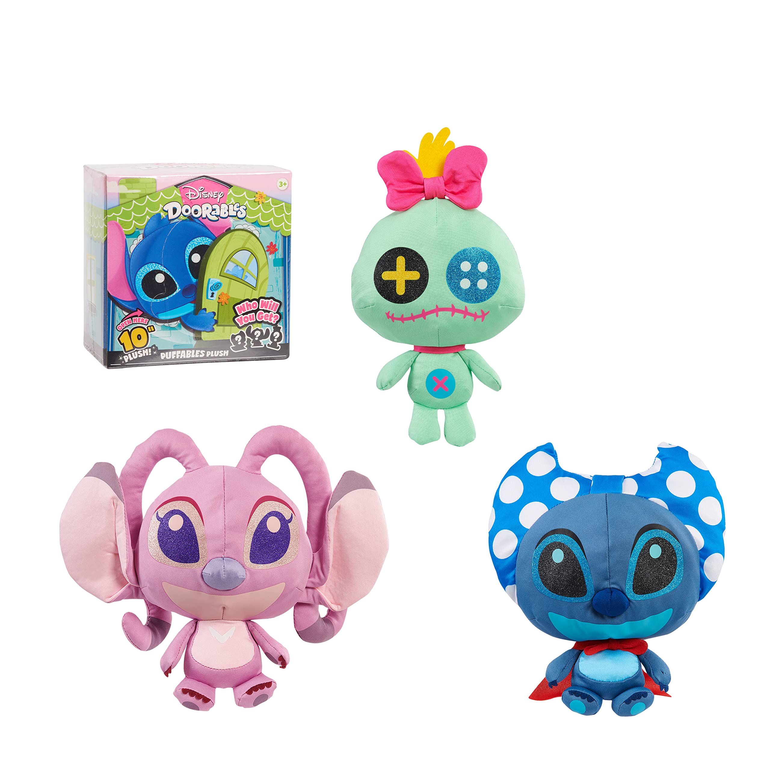 Disney Doorables Puffables Plush Stitch, 10-inch Collectible Plush Featuring Glitter Eyes, Styles May Vary, Kids Toys for Ages 3 Up by Just Play