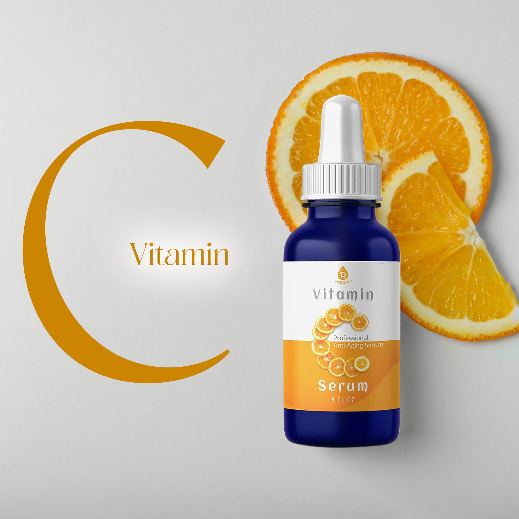 Pursonic Vitamin C Serum, 20% is a high potency Best Organic Anti-Aging Moisturizer Serum for Face, Neck & Décollete and Eye Treatment (3 fl. oz)