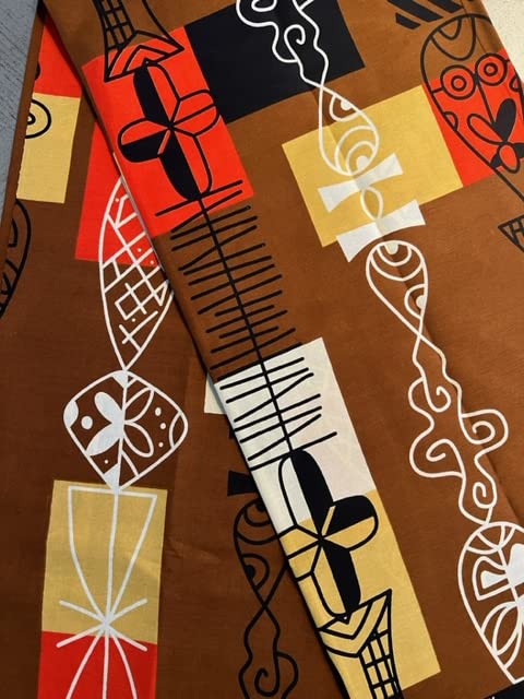 Brown Red Ankara Fabric 1 Yard, African Fabric, 100% Cotton African Cloth, Ankara Head Tie Scarf, African Print Wax, One Yard Ankara African Print