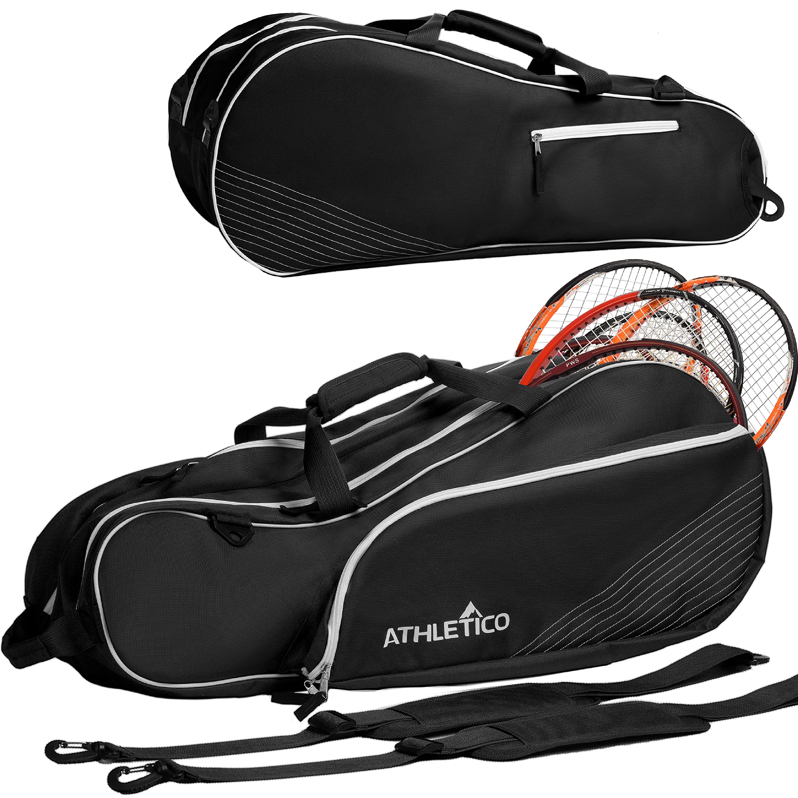 Athletico 6 Racquet Tennis Bag | Padded to Protect Rackets & Lightweight | Professional or Beginner Tennis Players | Unisex Design for Men, Women, Youth and Adults (Black)