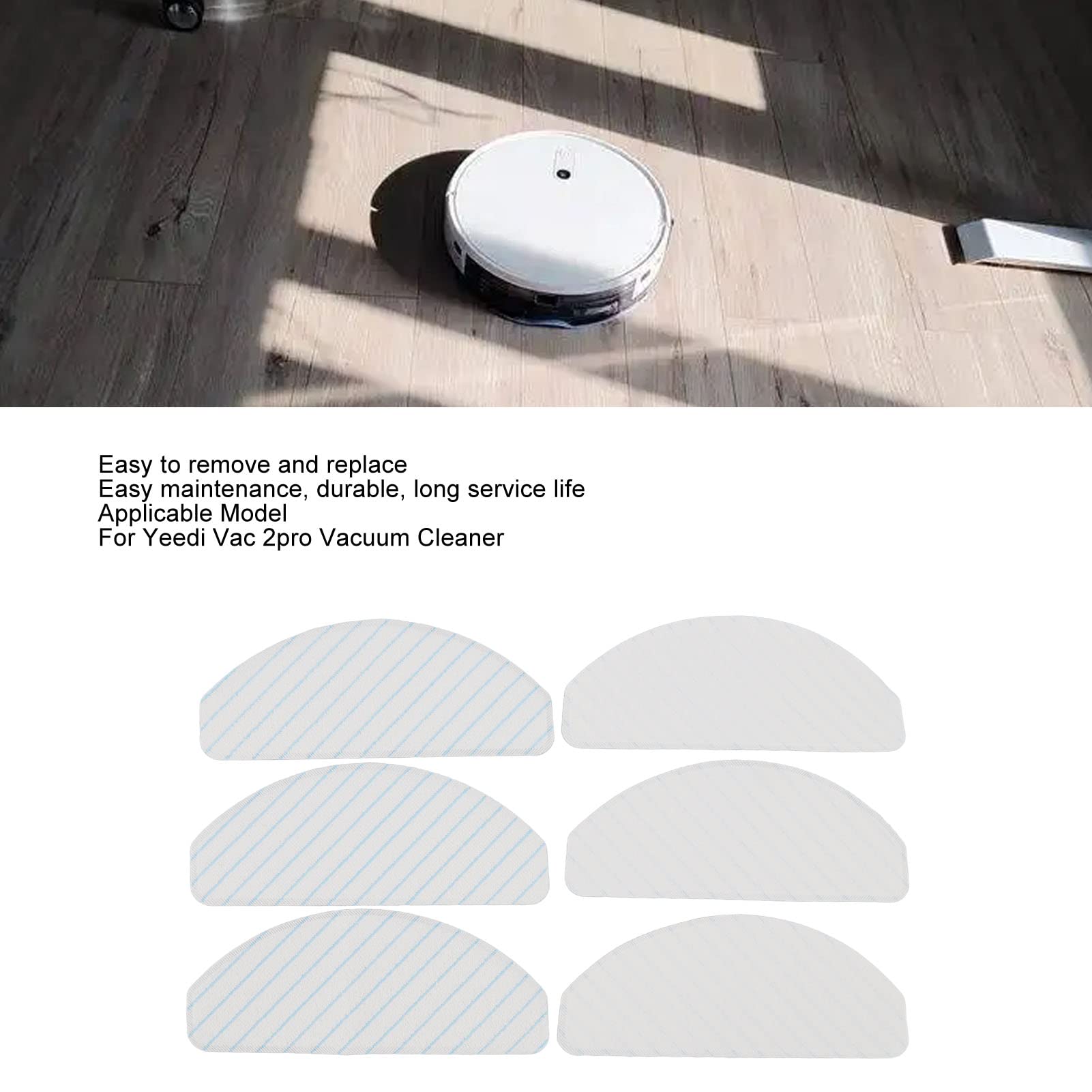 Fdit 6 Pcs Mop Cloth Pads Replacement for Yeedi Vac 2pro Vacuum Cleaner Washable Reusable Mop Cloth Pads Replacement Parts Sweeper Accessories