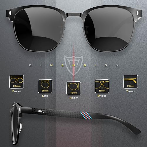 ATTCL Men's Driving Polarized Rimless Sunglasses Al-Mg Metal Frame Ultra Light 8-188 Black