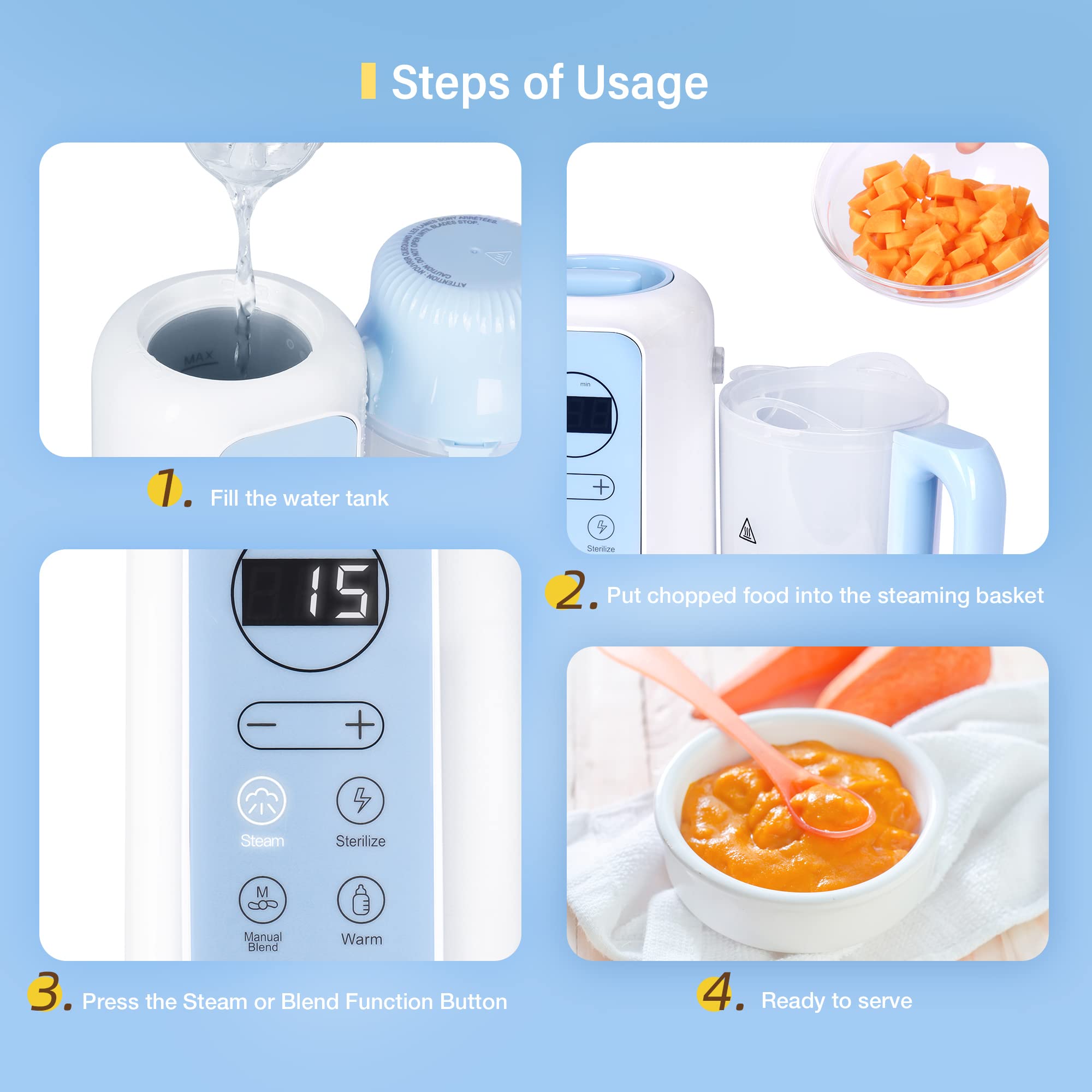 ISIMEE Baby Food Maker, Baby food Processor, Multi-Function Puree Blender Grinder Steamer,baby Food Warmer Mills Machine, Healthy Homemade Baby Food in Minutes with Touch Screen Control