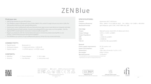 iFi Zen Blue HiFi Bluetooth Receiver Desktop DAC/Adapter - Wireless Input/Outputs - Optical/Coaxial/SPDIF/RCA / 4.4 Balanced - Audio System Upgrade (Unit Only)