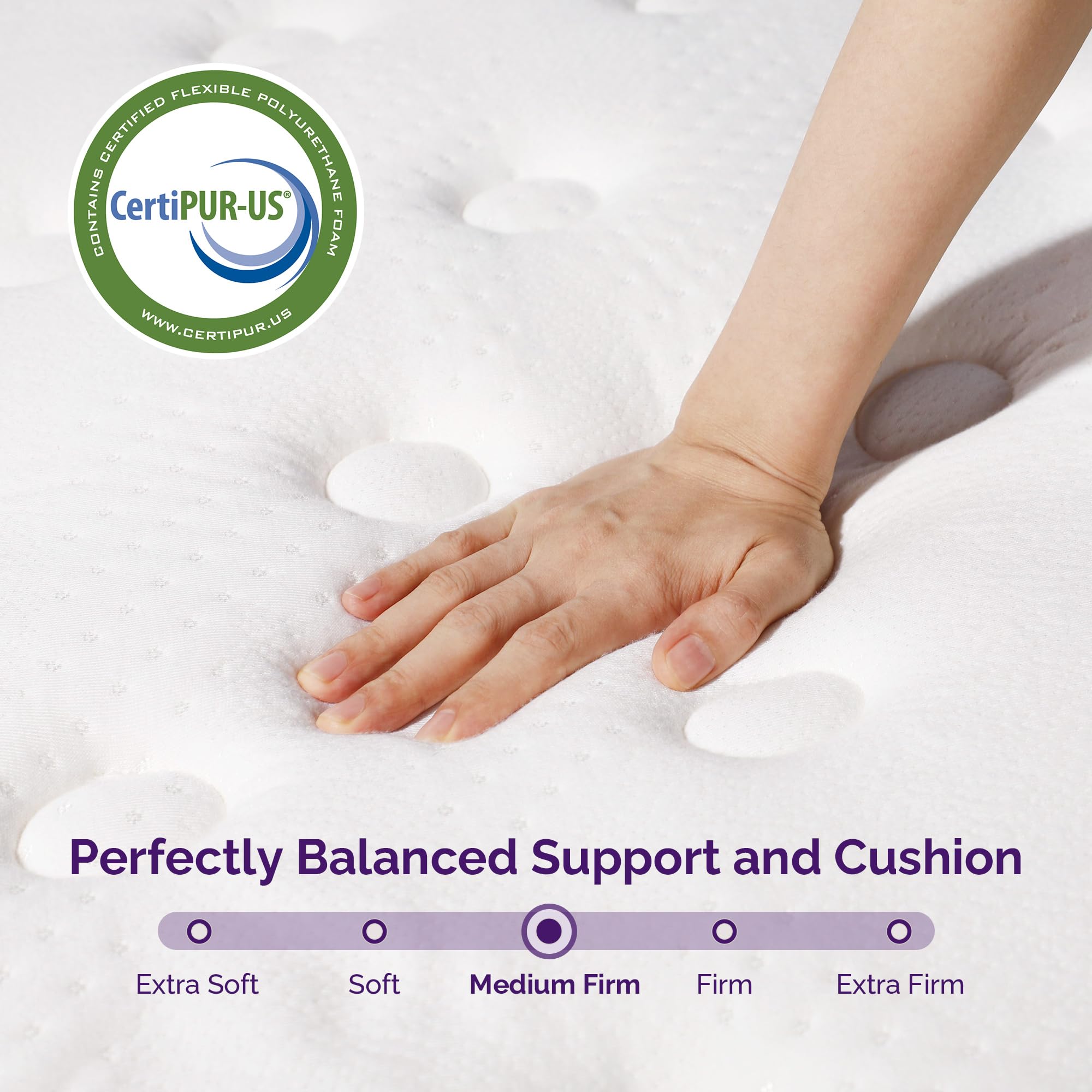 Sersper 14 Inch Memory Foam Hybrid Pillow Top King Mattress - 5-Zone Pocket Innersprings Motion Isolation - Heavier Coils for Durable Support - Medium Firm