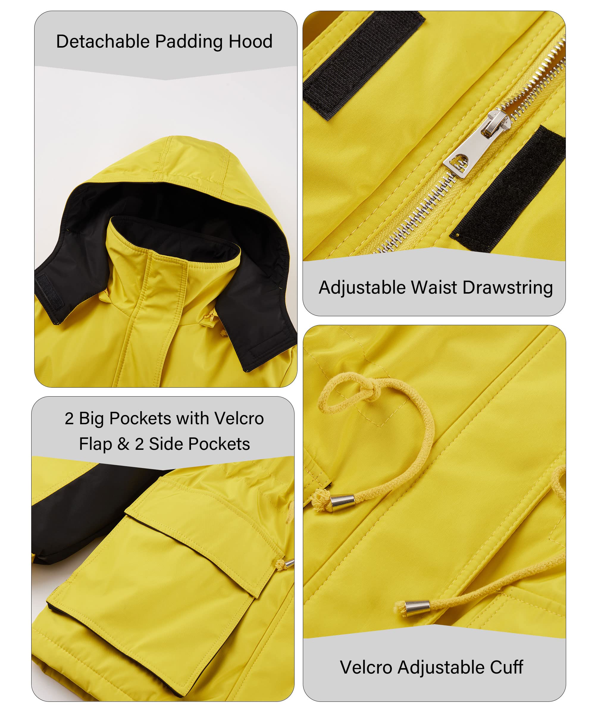 Bellivera Women's Outdoor Windbreaker Jacket,The Warm Padding Trench Coat with Hood for Spring and Winter 19007 Yellow S