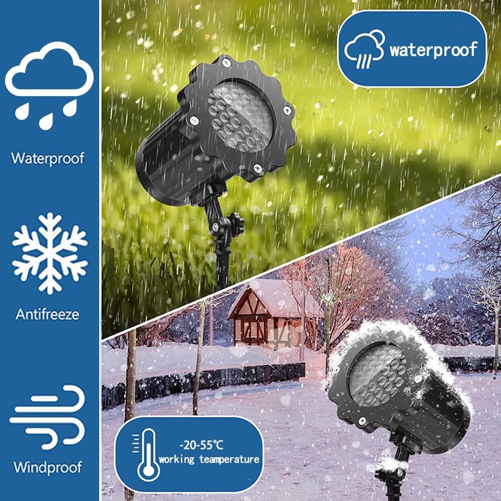 OySeyFo Christmas Light Projector, Snowflake LED Projector Lights with Wireless Remote Timer for Holiday IP65 Waterproof White Snow for Indoor Outdoor Party Home Garden Landscape
