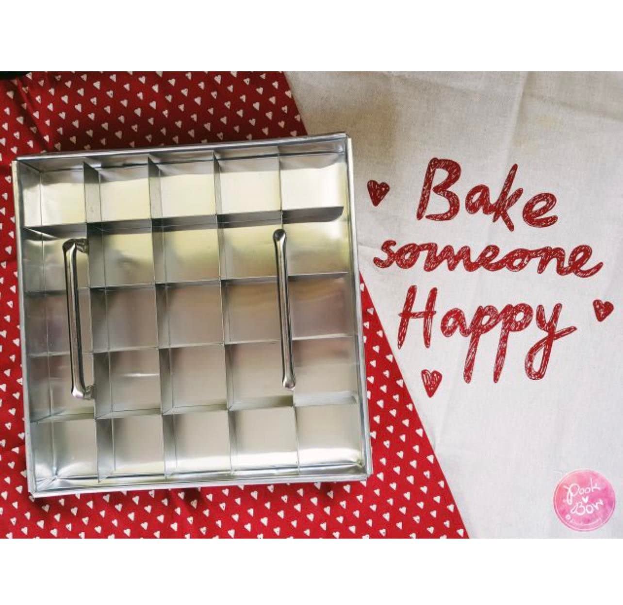 Brownie Cutter With Pan Stainless 100% 6,7,8,9,10,11,12 Inch Heavy duty Baking Tray with Slicer Ensures Perfect Crispy Edges Bakeware Tray (10x10" 25 Pcs., Cutter)