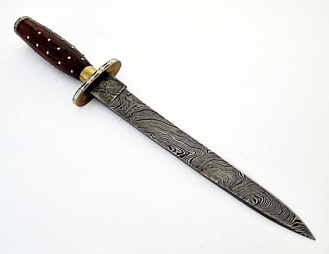 AishaTech Ambassador Hunting Knife Damascus Steel Blade Wood Handle