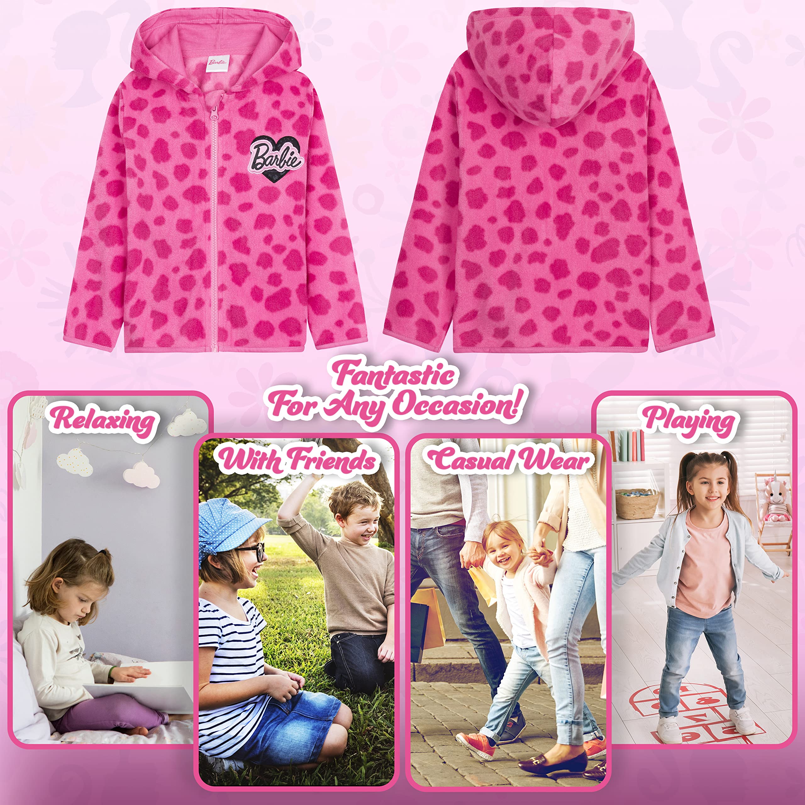 Barbie Girls Jacket Pink Hooded Fleece Girls' Jackets (Pink, 2-3 Years)