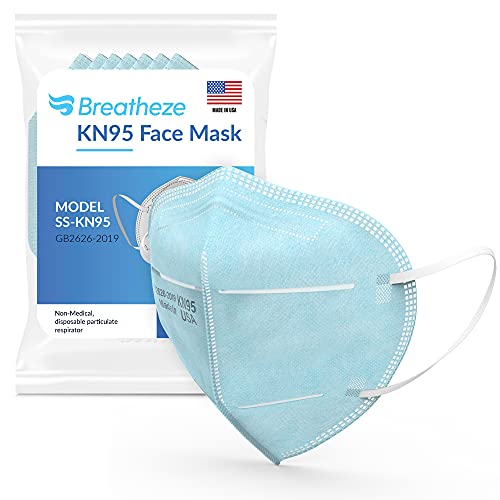 Breatheze KN95 Face Masks Disposable Made in the USA - KN95 Mask - 10-pack KN95 Blue Disposable Face Masks Made in USA - Lightweight Thin Breathable Face Mask - 10 Kn95 Masks - Blue Face Mask Earloops