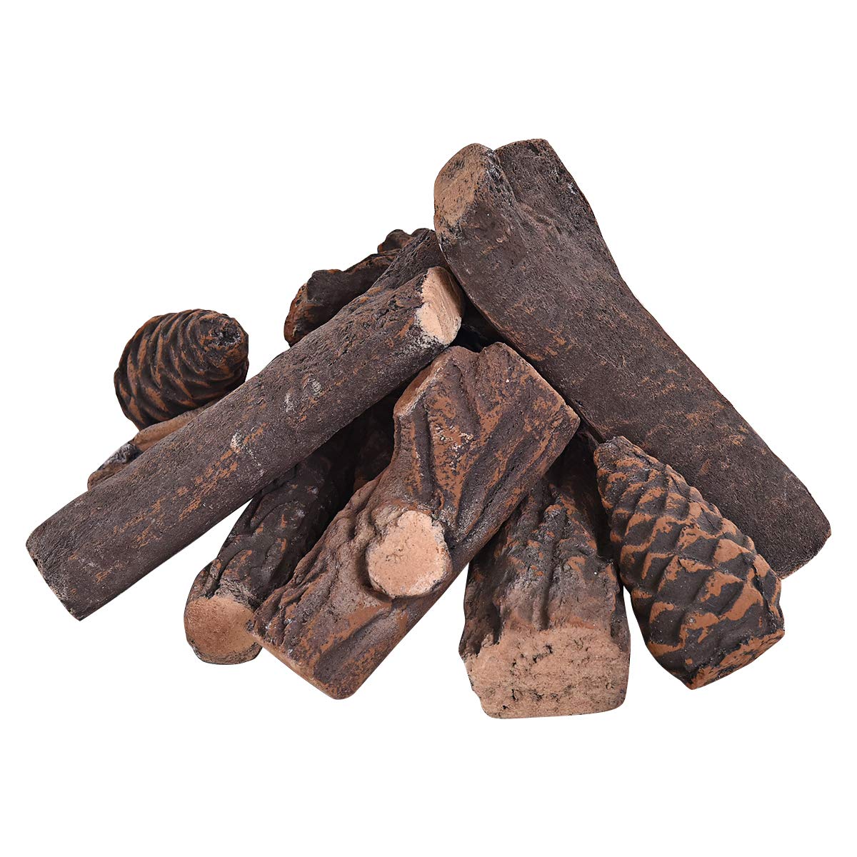 Goplus Ceramic Wood Gas Fireplace Log Set for Ventless, Propane, Gas, Gas Inserts, Vent-Free, Gel, Ethanol, Electric, Indoor, Outdoor Fireplaces and Fire Pits (9 PCS)