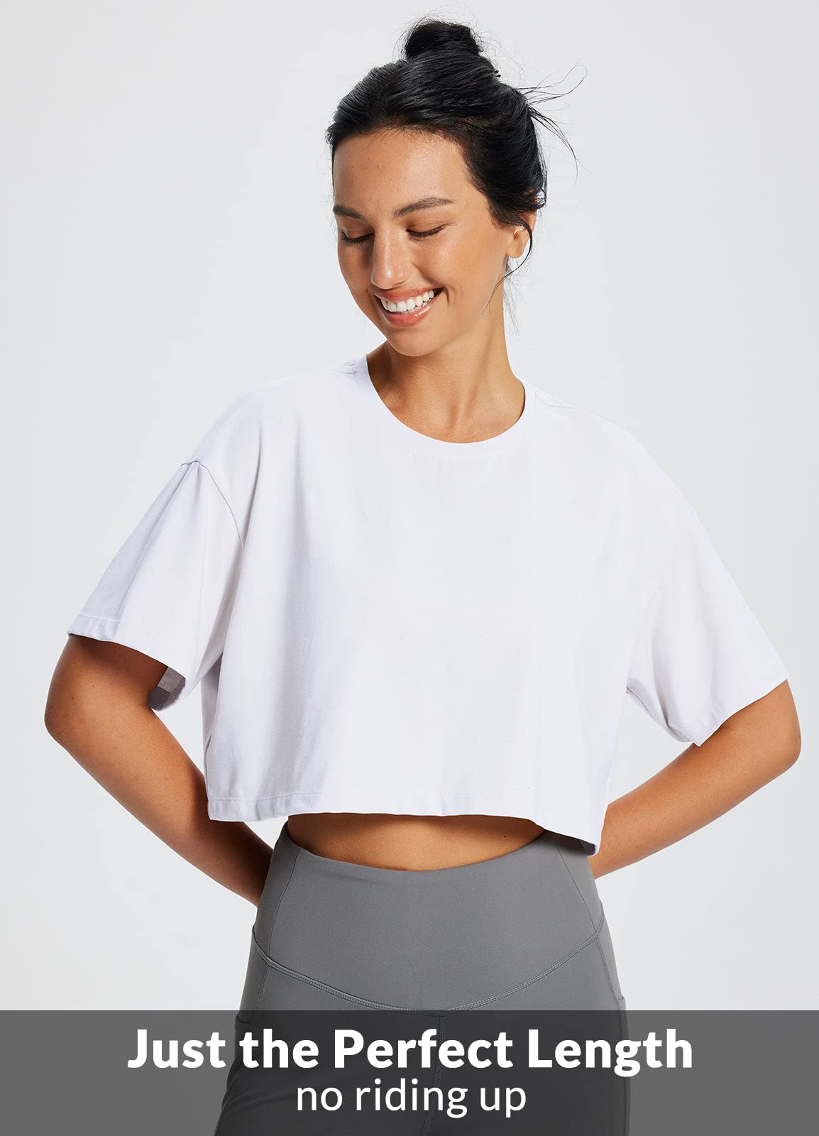 BALEAF Women's 𝐏𝐢𝐦𝐚 𝐂𝐨𝐭𝐭𝐨𝐧 Workout Crop Tops [Loose Fit] [Cute Crewneck] Short Sleeve Gym Athletic Casual T-Shirts White 3XL