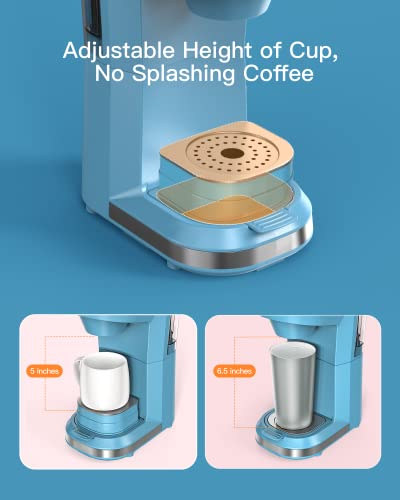 Hot and Iced Coffee Maker for K Cups and Ground Coffee, 4-5 Cups Coffee Maker and Single-serve Brewers, with 30Oz Removable Water Reservoir, 6 to 24Oz Cup Size, Pot and Tumbler Not Included, Blue