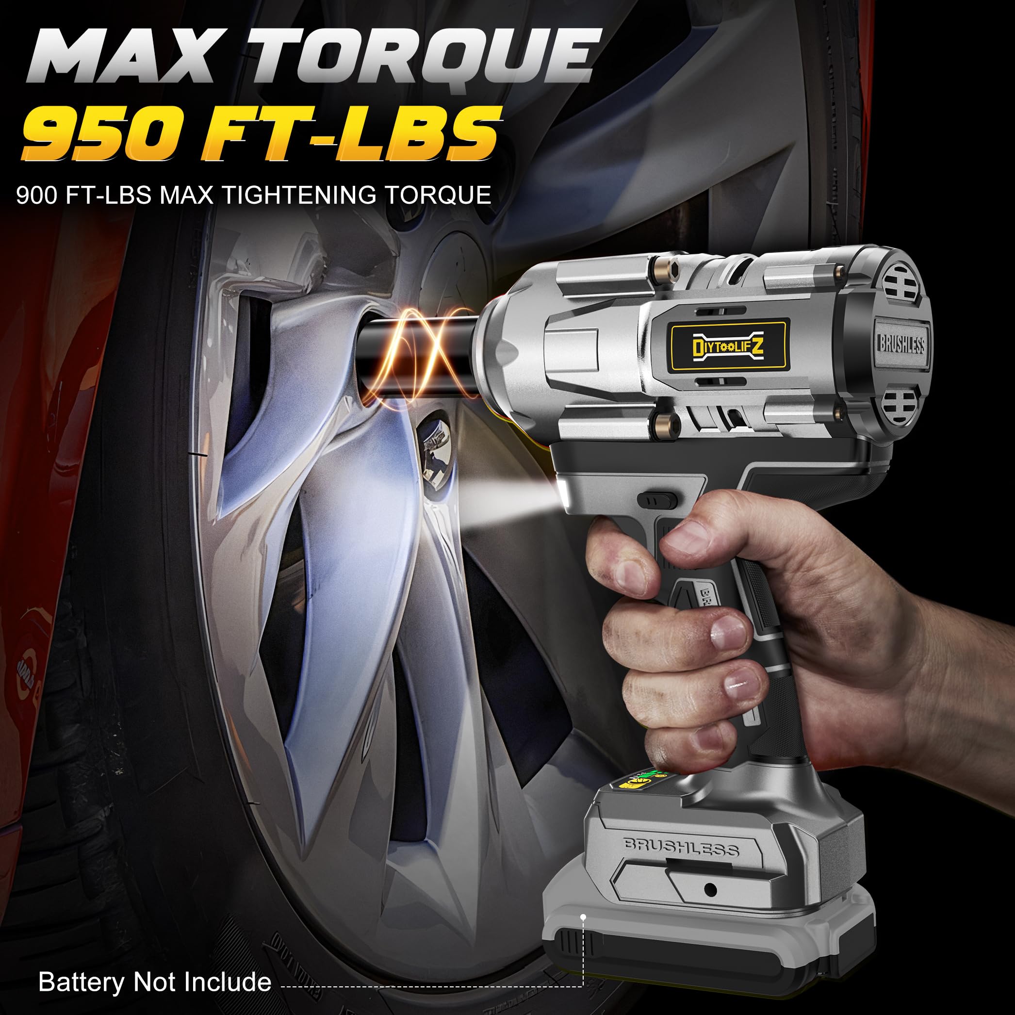Cordless Impact Wrench 1/2 inch for DeWalt 20v Battery, Impact Wrench 900Ft-lbs(1200N.m) High Torque Brushless Electric Impact Gun, Power Impact Driver with 4-Mode Speed, LED Work Light(no battery)