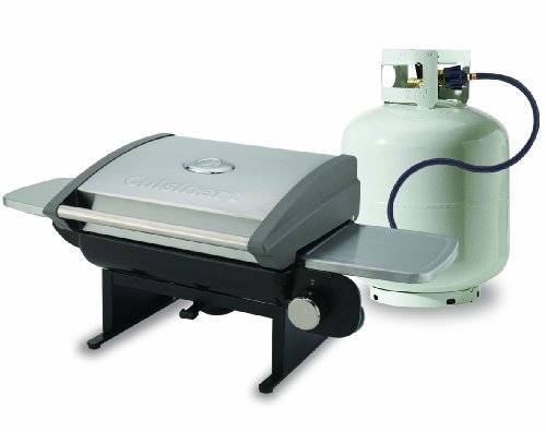 Cuisinart CGG-180TS Petit Gourmet Portable Tabletop Gas Grill, Stainless Steel & QG-012B LP Adapter Hose, 4 feet, Black