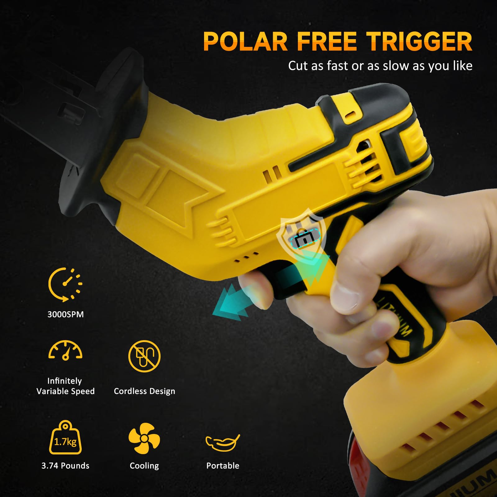 Cordless Reciprocating Saw for DeWalt 20V MAX Battery, 0-3000 SPM Variable Speed Trigger, Tool-free Blade Change, Power Recipro Saw with 4 Saw Blades for Wood & Metal, Trees, PVC Cutting(No Battery)