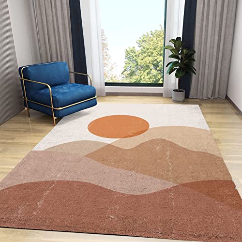 Boho Nursery Abstract Mid Century Kids Rugs, Sun and Mountain Thick Soft Plush Area Rugs, Breathable Durable Carpet, Machine Washable Mat for Kitchen Doormat Home Decor 3' x 5'