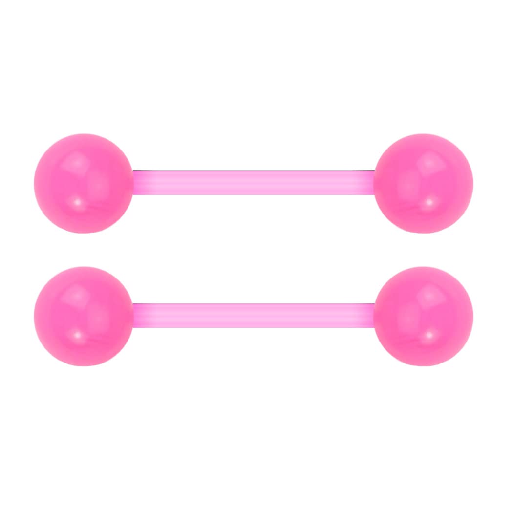 Forbidden Body Jewelry Nipple Rings, Tongue Rings, Nipple Piercing Jewelry, Nipple Jewelry, Pink Flexible Acrylic Barbell Set 14G 16mm (5/8 Inch), 3 Pack