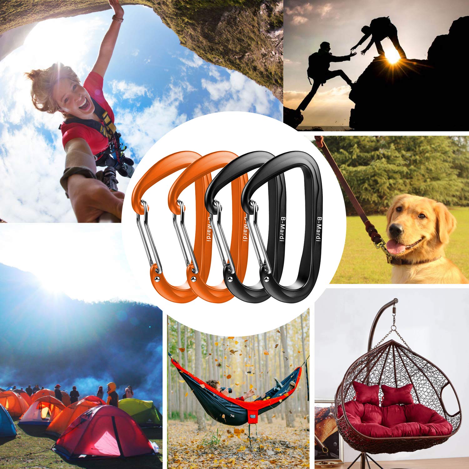 B-Mardi Carabiner Clips Heavy Duty 12kN (2697 lbs)-Lightweight Locking Carabiners for Camping, Hiking, Hammock, Dog Leash Harness, Outdoor and Gym etc, Keychains& Utility 