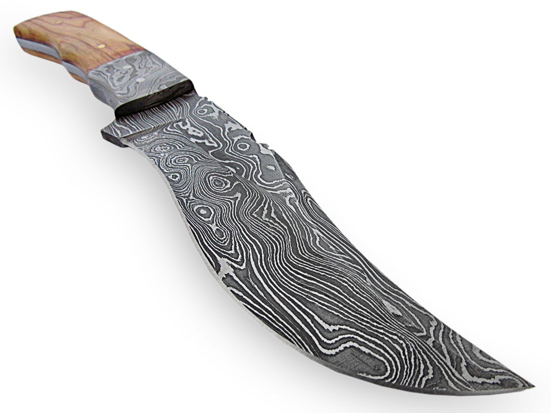 AishaTech Spiller Fixed Blade Hunting Knife Damascus Steel Blade Wood Handle