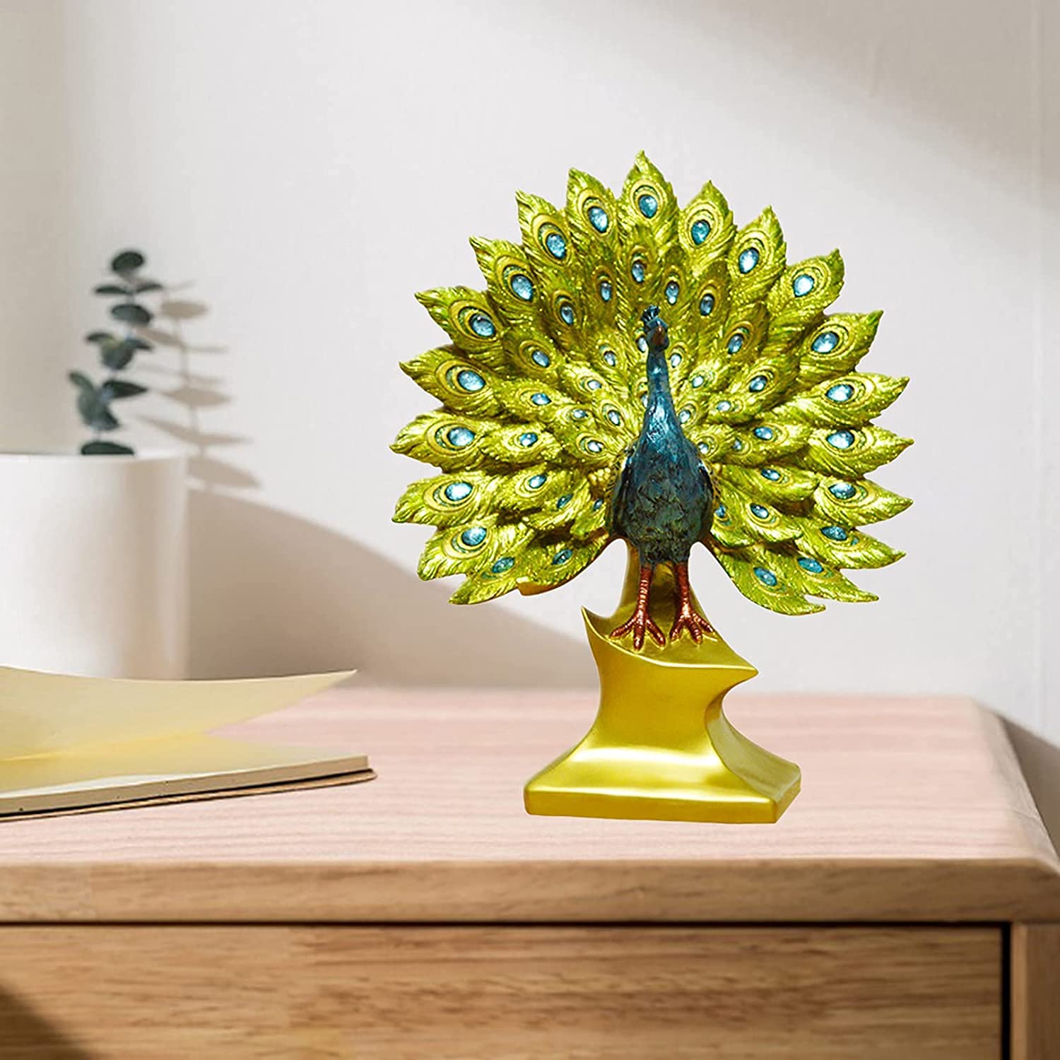 Peacock Figurine Desktop Statue Modern Peacock Ornament Desk Table Statue for Home Bedroom Living Room Garden Office - Style 03