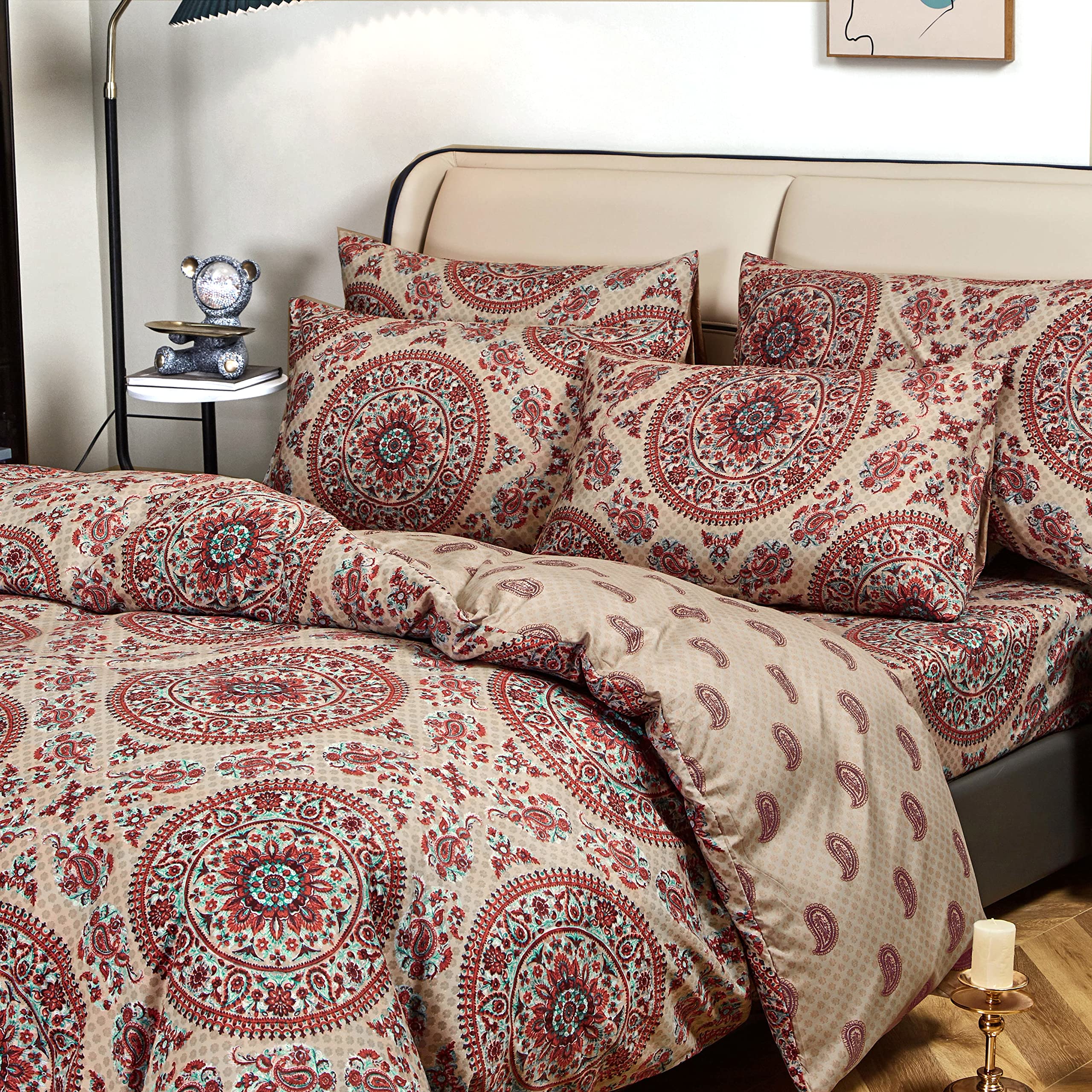 Tache Duvet Cover King Size Paisley Bohemian Boho Chic Medallion Mandala Boteh Reversible Duvet Cover, King