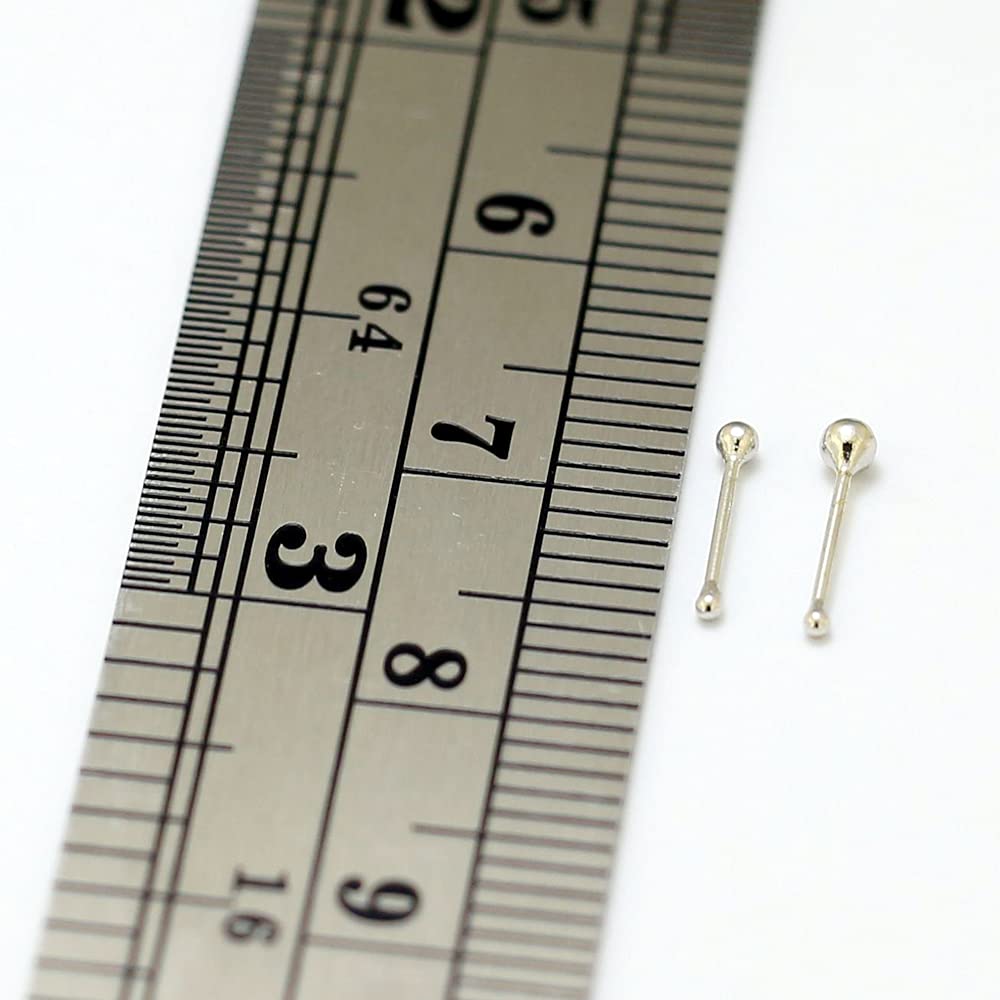 AtoZ Piercing - 14K White Gold 1.5MM Plain Top Ball 22 Gauge Ball End Nose Stud Piercing Jewelry