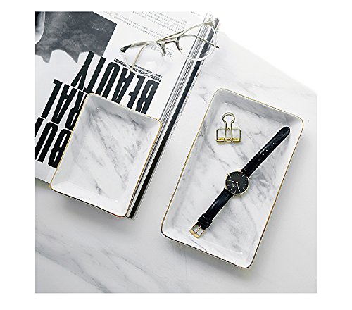 SOCOSY Marble Ceramic Ring Dish Jewelry Dish Ring Holder Jewelry Tray Organizer with Golden Edged Home Decor Wedding Gift (Marble, Medium)