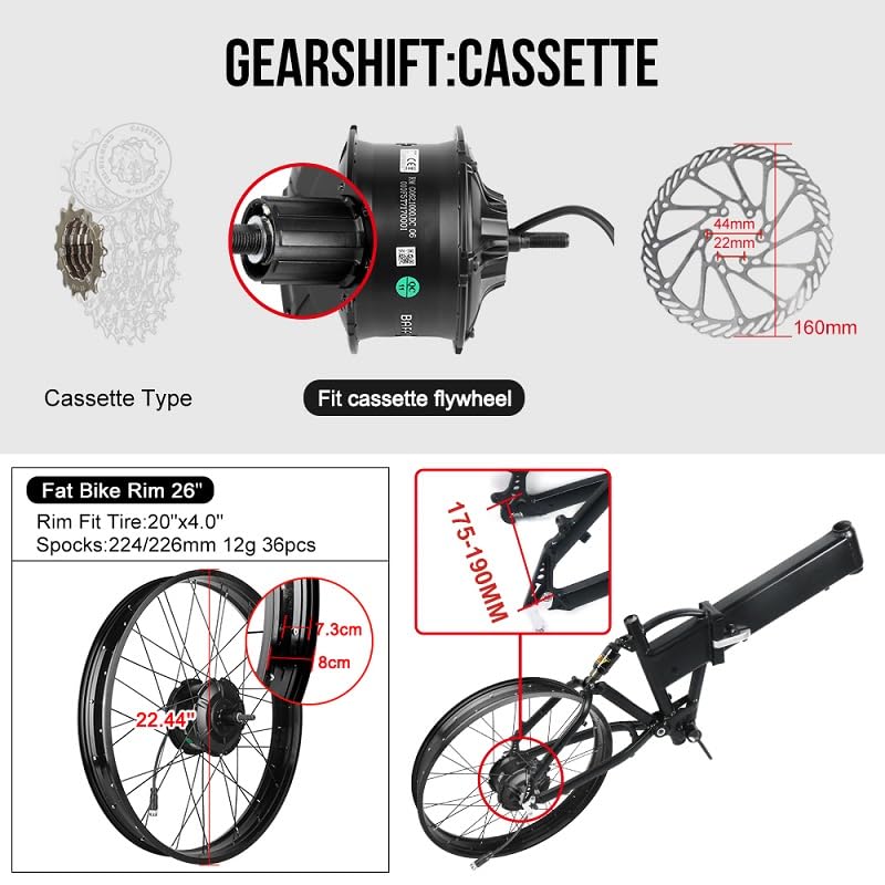 BAFAGN 48V 750W Ebike Conversion Kit for 26"Snow Fat-Tire Bike,Rear Wheel Brushless Hub Motor Fat Tire Electric Bicycle Conversion Kit with LCD Display(No Battery)